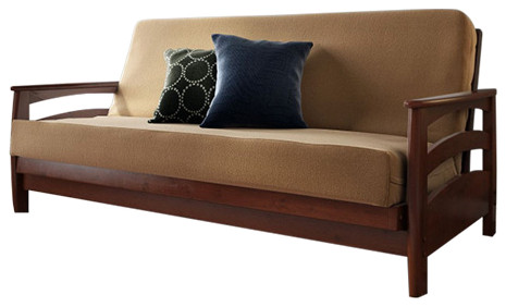 Galena Dark Cherry Futon Set With Stratus Mattress & Cover, Full ...