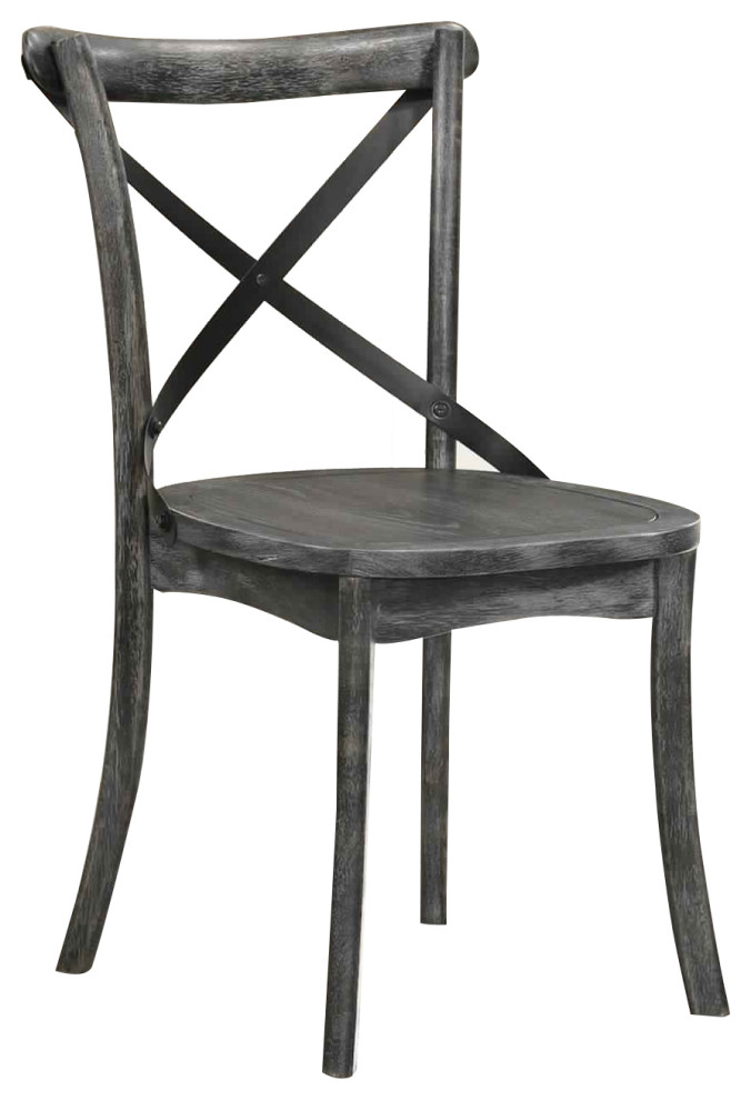 Wood and Metal Side Chair With X Open Back, Set of 2, Rustic Gray and ...