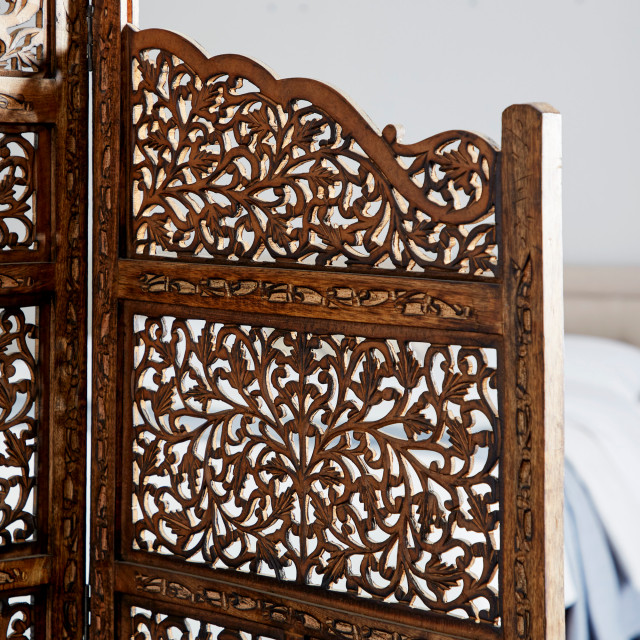 Traditional Brown Wooden Room Divider Screen 34006, 80" x 1" x 72 ...