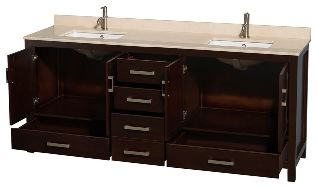 Wyndham WCS141480DESIVUNSMXX Espresso 80 Inch Vanity with Ivory Marble ...