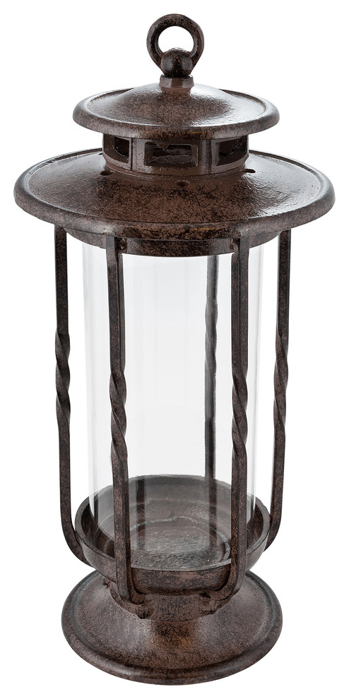 Small Decorative Hurricane Lantern Glass Candle Holder, Cast Iron ...