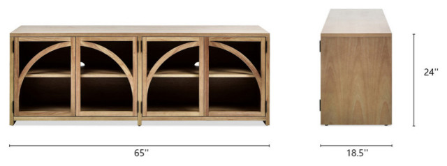 Oliver 65" Arched Door Open-Shelf Display Cabinet, Natural Brown ...