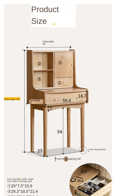 Oak Solid Wood Dressing Table, Makeup Table, 33.5" - Midcentury ...