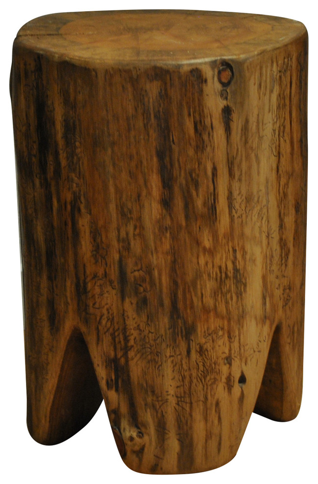 Hand Polished Round Tree Stump Stool - Rustic - Accent And Garden ...