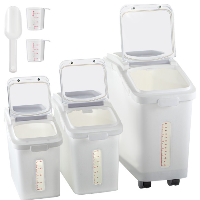 VEVOR Mobile Ingredient Bin Storage Container 21 Gallon Capacity White ...
