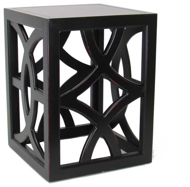 Contemporary Style Square Side Table with Open Lattice Design, Black ...