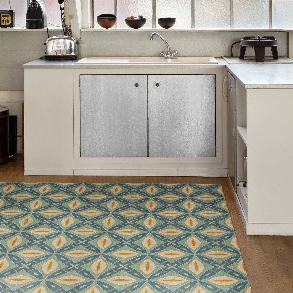 Pattern 82 Darling 38x56 Vintage Vinyl Floorcloth, Blue/Cream ...