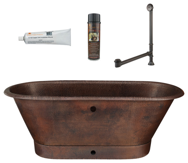 72" Hammered Copper Modern Style Bathtub, Overflow Holes & Drain ...