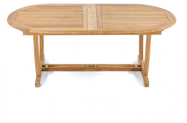 9-Piece Outdoor Teak Dining Set: 117" Masc Oval Table, 8 Alps Stacking ...