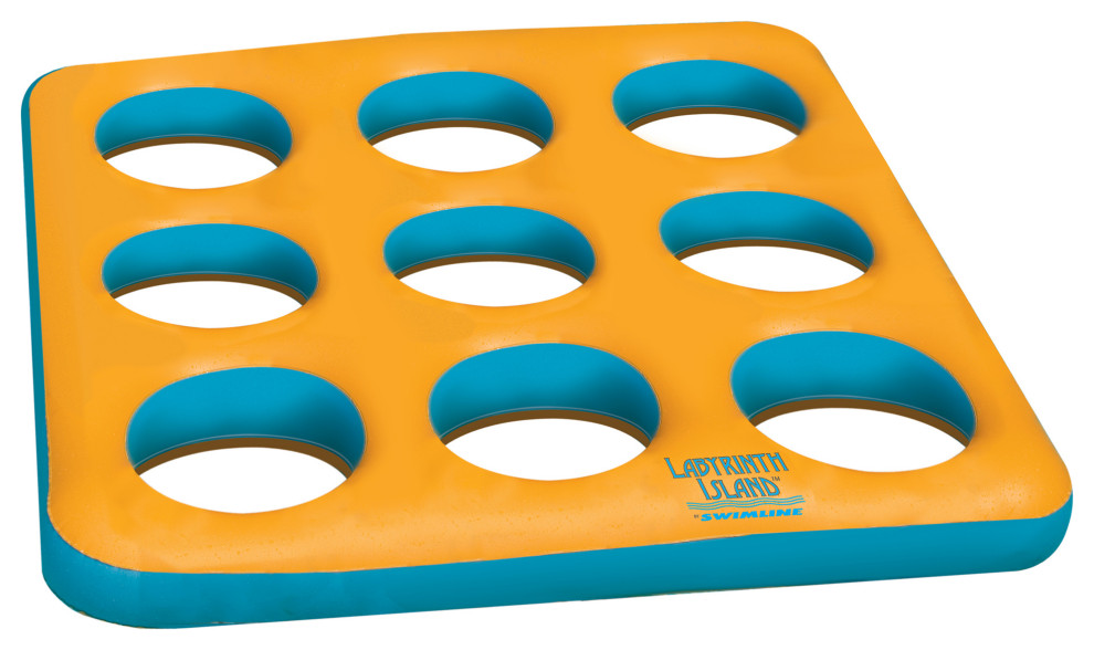 80" Yellow and Blue Inflatable Circular Pattern Island Square Pool ...