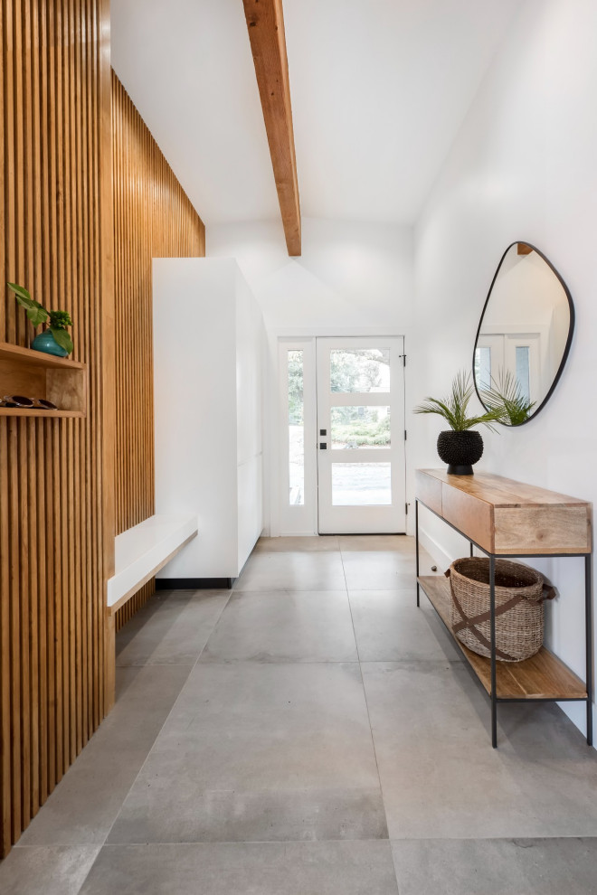 Custom wood-slat feature wall - Midcentury - Entry - Denver - by Denver ...