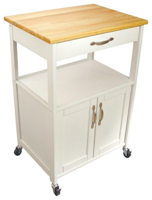 Catskill Craftsmen Wooden Butcher Block Top Kitchen Cart in White ...