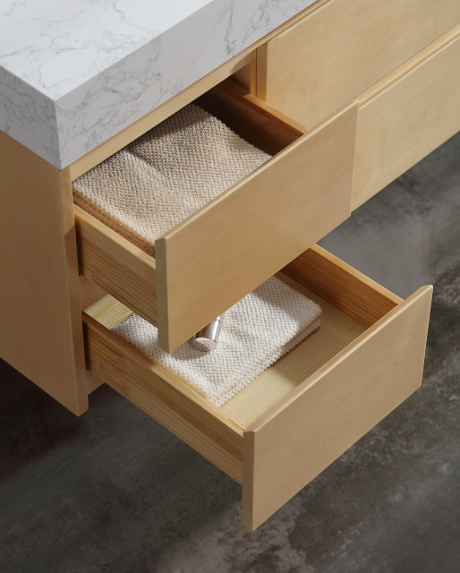 Natural Wood Finish LED Floating Modern Bathroom Vanity Set, 48 ...