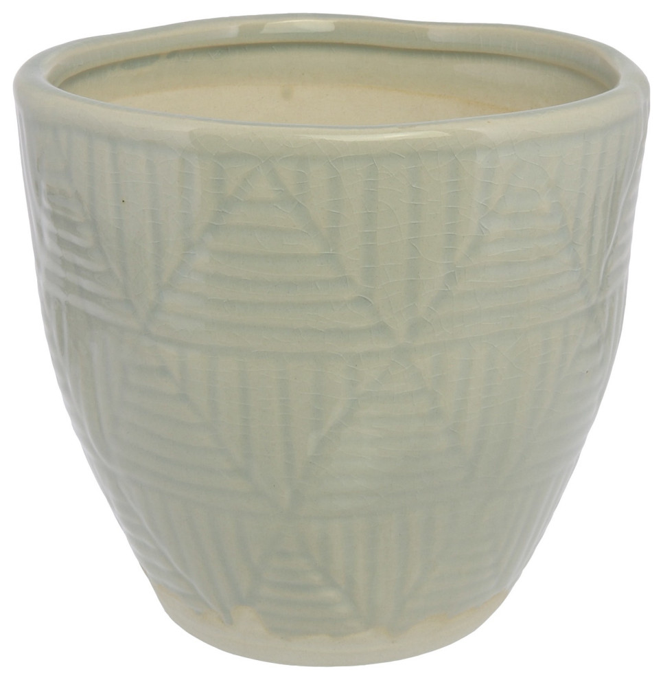 Benzara BM230460 Round Embossed Ceramic Cachepot, Large, Ice Blue ...