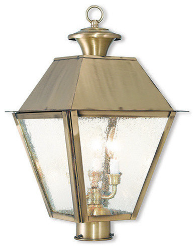 LIVEX LIGHTING 2169-01 3 Light Antique Brass Post-Top Lantern ...