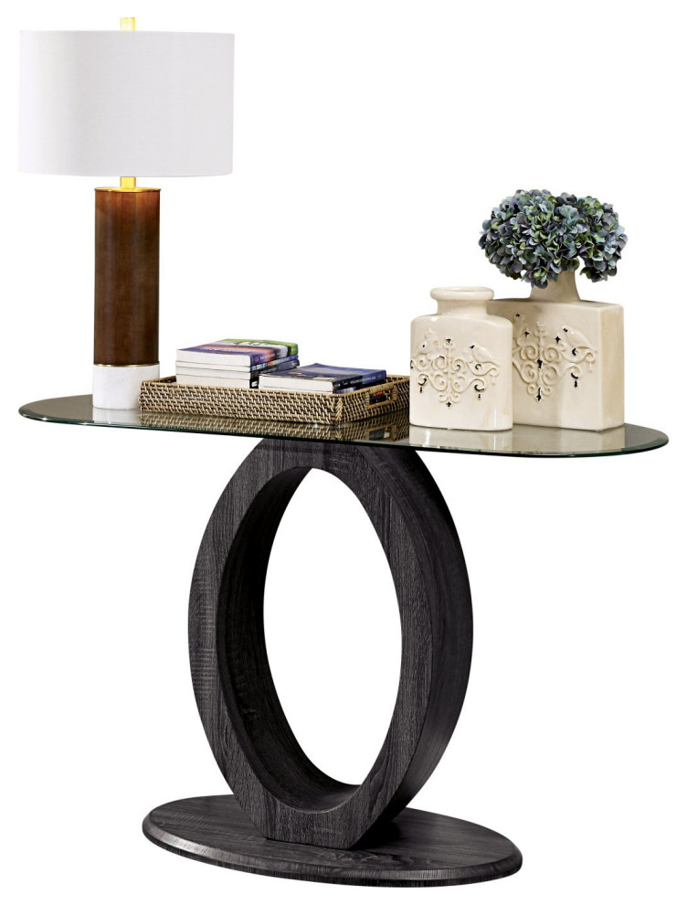 Unique Console Table, O-Shaped Deep Gray Wooden Base With Tempered ...