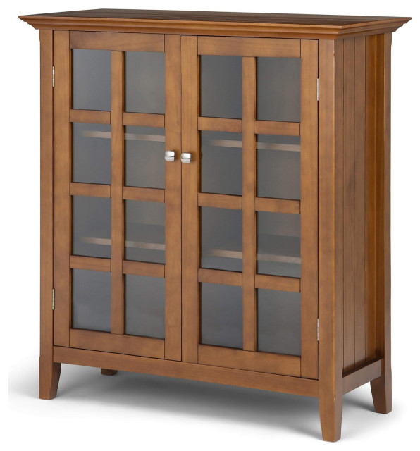 Solid Wood Transitional Storage Cabinet, 39" Light Golden Brown, Glass ...