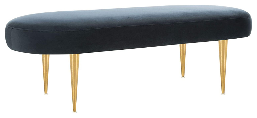 Modern Upholstered Bench, Golden Legs & Velvet Seat With Oval Shape ...