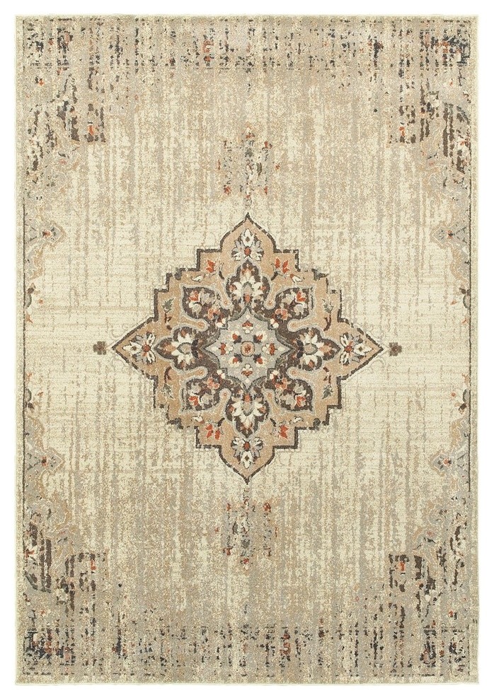 Pasha 072J2 Ivory/Brown 1'10"x3' Rug, Rectangle 3'10" x 5'5 ...