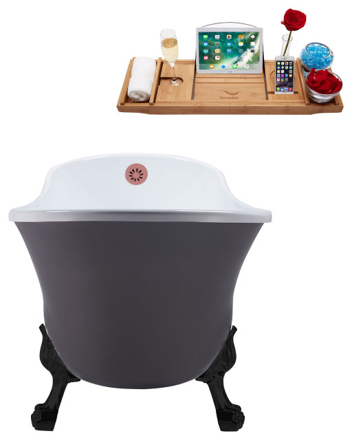 63" Streamline N351BL-PNK Soaking Clawfoot Tub and Tray With External ...