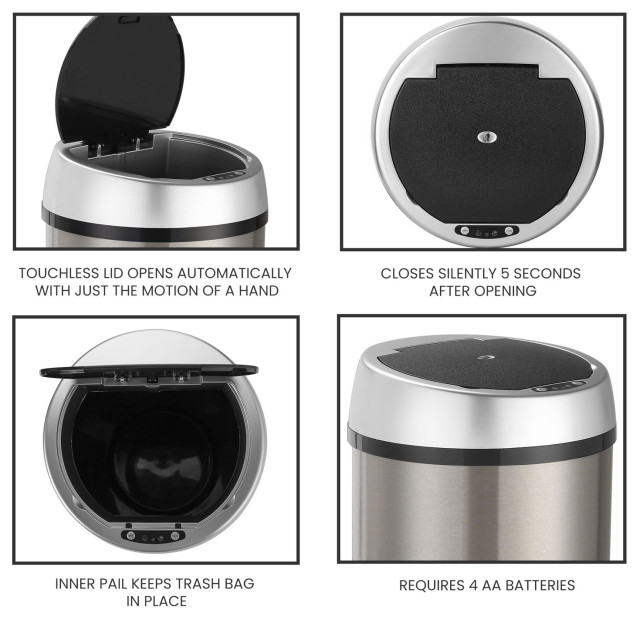 12-Liter / 3.1-Gallon Trash Can With Sensor Lid, Stainless Steel ...