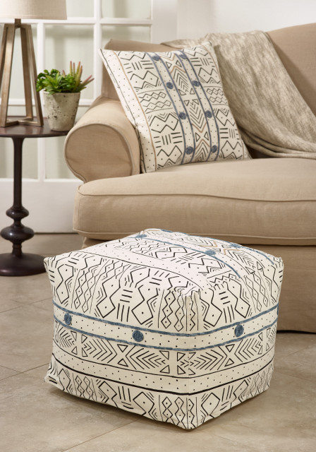 Floor Pouf With Light Mudcloth Design, 20"x20"x14" - Scandinavian - Floor Pillows And Poufs - by ...