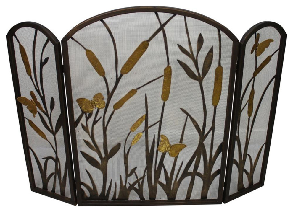 3 Panel Fireplace Screen with Mesh Backing and Butterfly Accents ...