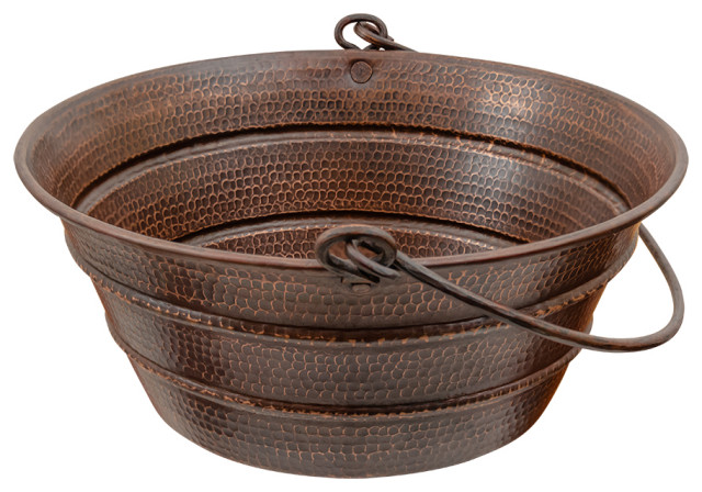 16" Round Bucket Vessel Hammered Copper Sink With Handles - Traditional ...