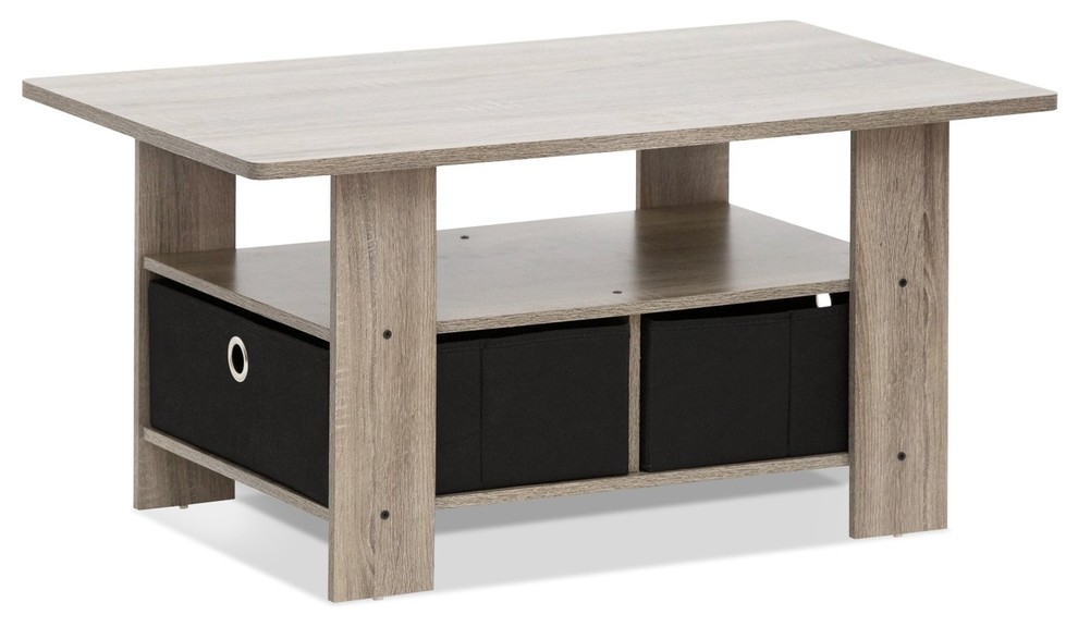 Furinno 11158Gywith Bk Coffee Table With Bin Drawer, French Oak Gray ...