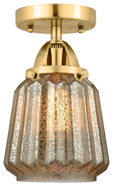 Innovations 288-1C-SG-G146-LED 1 Light 6" Semi-Flush Mount, Satin Gold ...