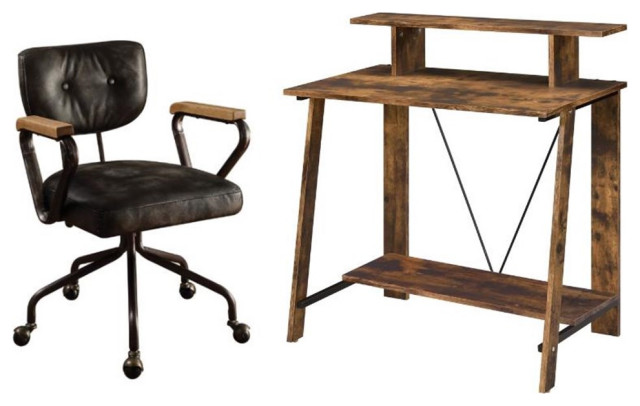 Home Square 2-Piece Set with Wooden Writing Desk and Swivel Office ...