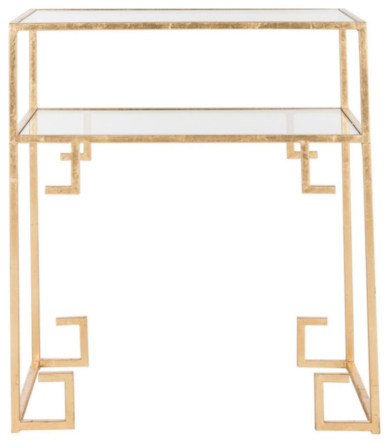 Lane Glass Top Greek Key Table, Antique Gold - Contemporary - Side ...