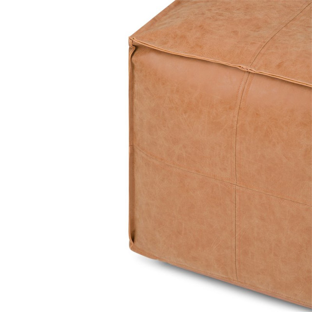 Simpli Home Brody 30" Square Faux Leather Coffee Table Pouf in ...