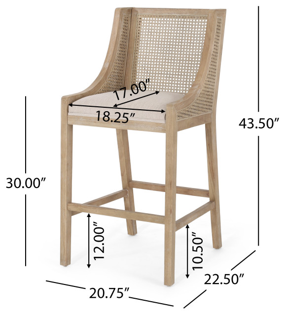 Oneida Rustic Fabric Upholstered Wood and Cane 30 inch Barstools (Set ...