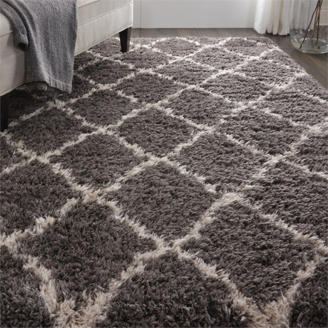 Nourison Ultra Plush Shag 60x84" Rectangle Fabric Area Rug in Charcoal ...