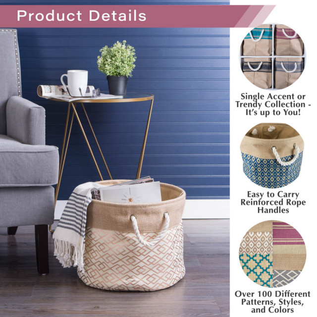 Burlap Bin Border Teal Rectangle Large 17.5"x12"x15", 17.5Lx12Wx15H ...