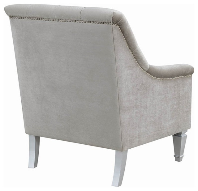 Coaster Avonlea Transitional Velvet Tufted Accent Chair in Gray ...