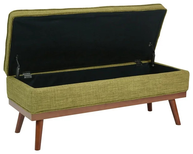 Fabric Storage Bench with Light Espresso Angled Wood Legs, Hidden ...