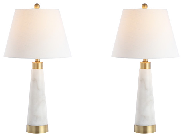 Travis Marble/Iron Gold Modern Column LED Table Lamp, 14 x 14 x 26.5 ...