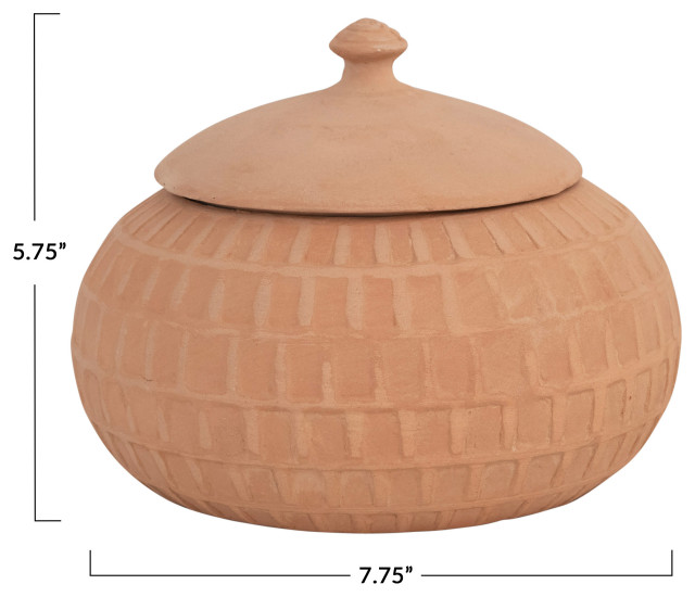 Carved Handmade Terra-cotta Jar With Lid - Contemporary - Decorative ...