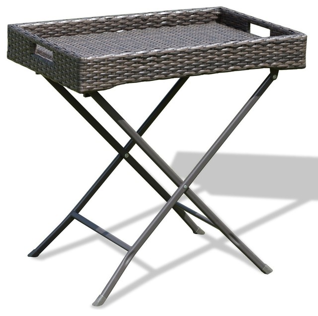 Modern Brown Fold-able Rattan Tray Table - Tropical - Outdoor Side ...
