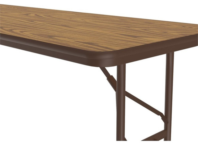 Pemberly Row 22-32" Adjustable Metal & Wood Folding Table in Medium Oak ...