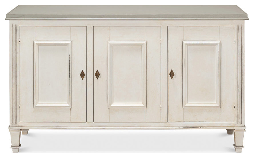 Louis Xvi 3 Door Buffet For Dining Room White With Gray Quartz ...