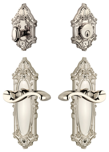Grande Vic Plate with Portfino Lever and Deadbolt in Polished Nickel ...