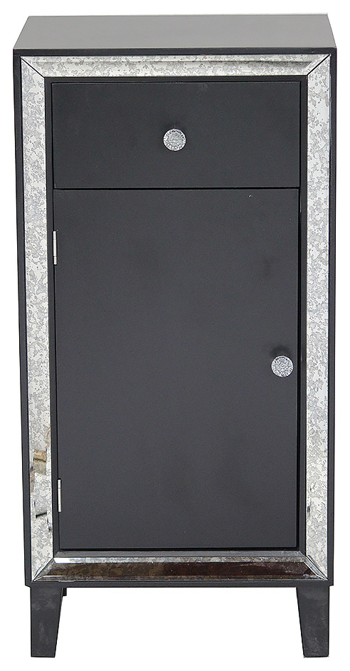 Black Wooden Mottled Mirror Accent Cabinet - Transitional - Accent ...