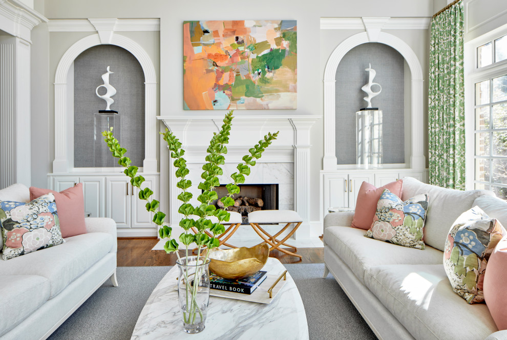 Colorful Suburban Renovation - Transitional - Living Room - Atlanta ...