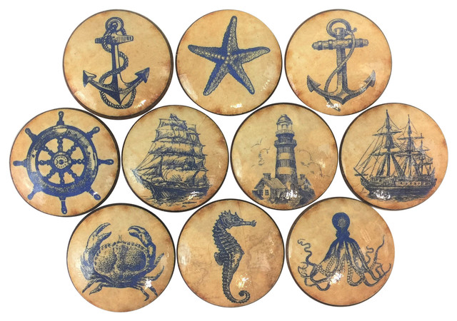 10 Piece Set, Navy Vintage Nautical Cabinet Knobs - Beach Style - Cabinet And Drawer Knobs - by ...