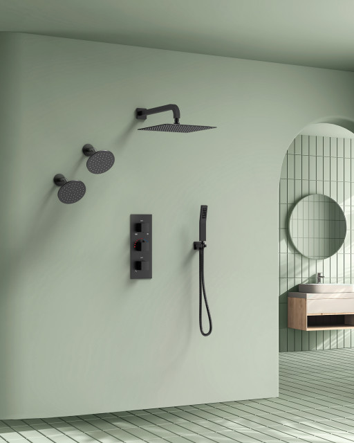 Triple Shower Head 12" Thermostatic Shower System With Handheld Shower ...