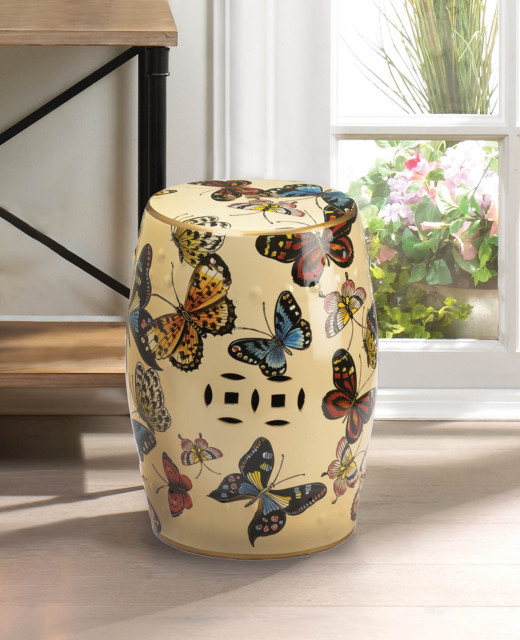 Butterflies In Flight Decorative Stool - Asian - Accent And Garden ...