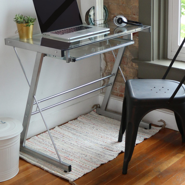 Roseto WEIF59574 31"W Modern Industrial Tempered Glass Computer ...